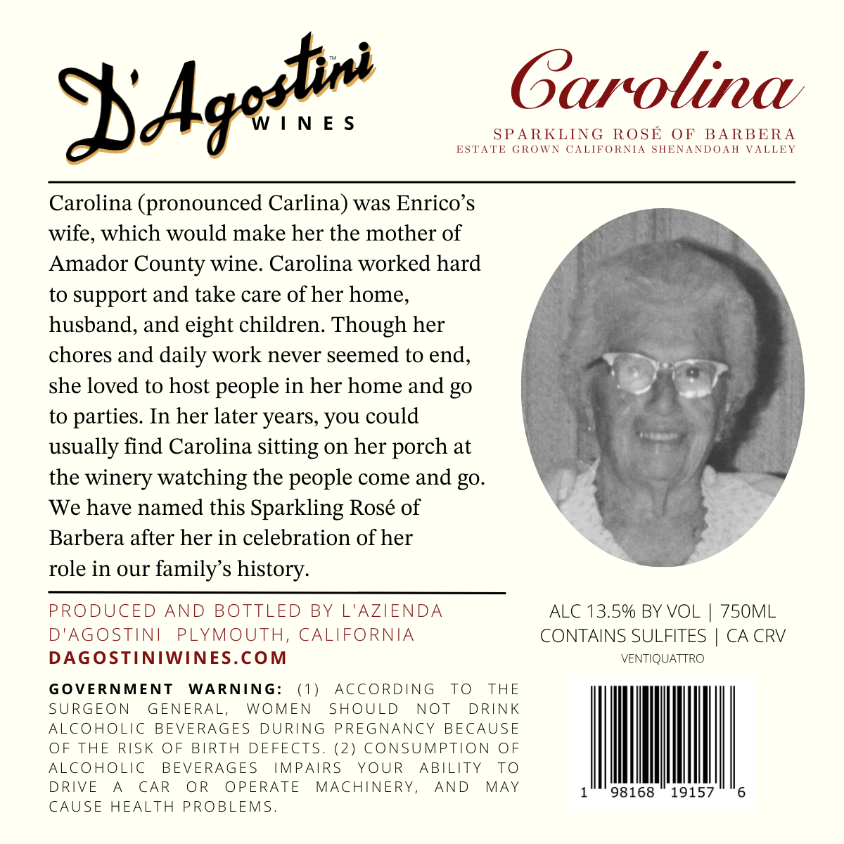 Carolina Back Label – D'Agostini Wines