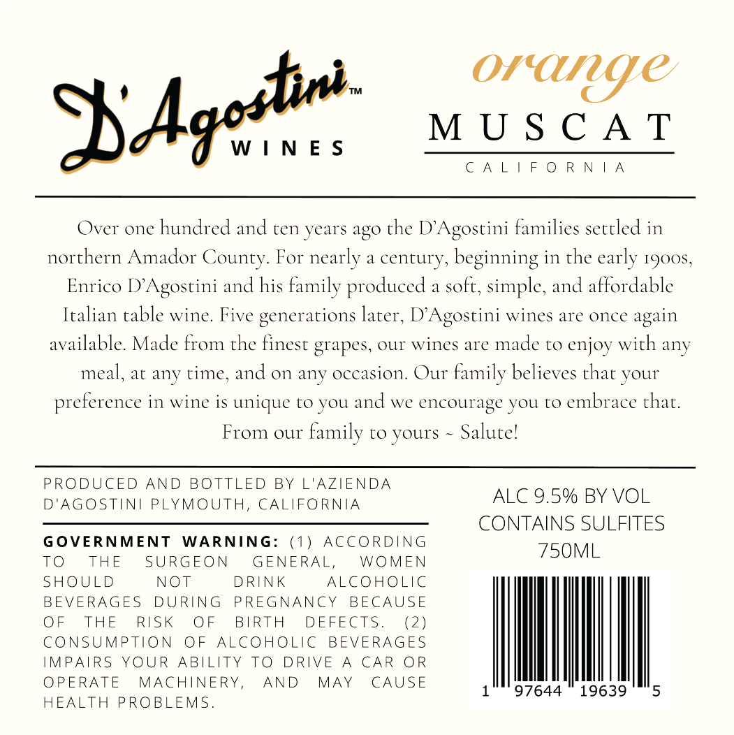 Orange Muscat Back Label 2023 – D'Agostini Wines